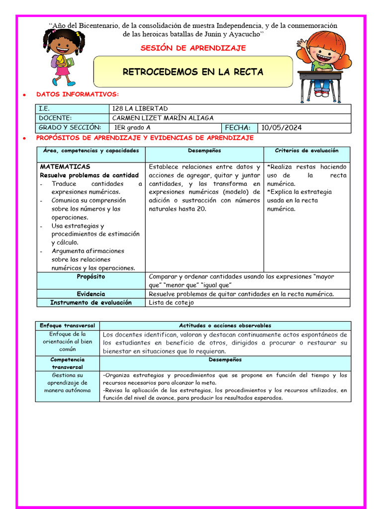 Mat3 Retrocedemos en La Recta | PDF | Evaluación | Aprendizaje