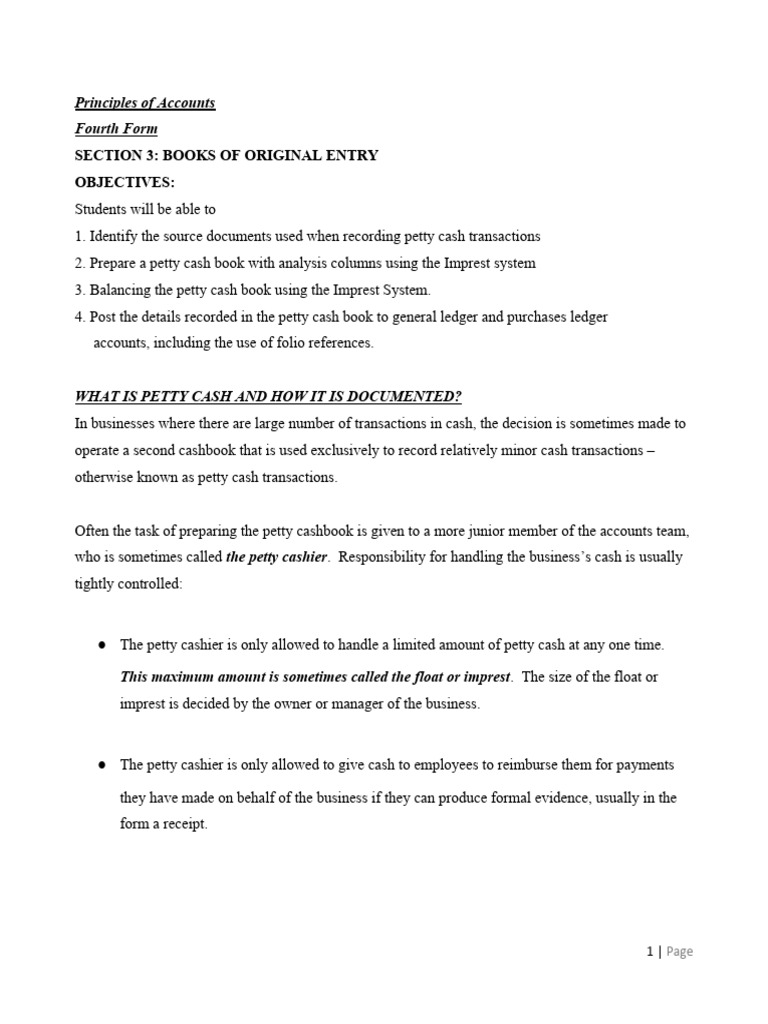 Principles of Accounts Petty Cashbook Handout | PDF | Debits And ...