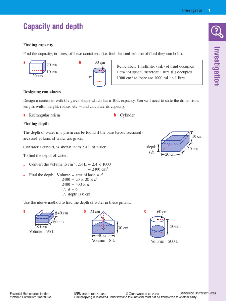 Measuring Volume and Capacity in Math | PDF | Volume | Litre