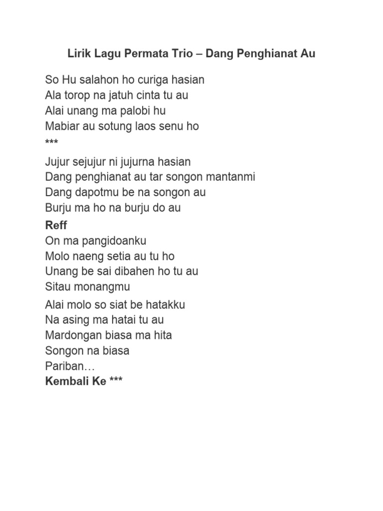 Lirik Lagu Permata Trio | PDF