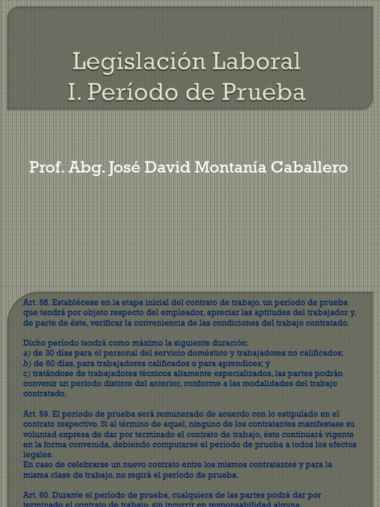 Legislaci-N Laboral - Perirodo de Prueba | PDF | Derecho laboral | Sindicato