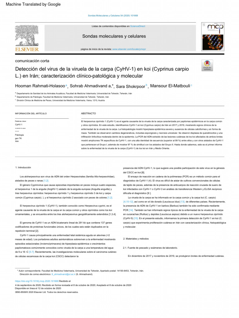 Seminario 12 - Detection of Carp Pox Virus (CyHV-1) From Koi (Cyprinus ...