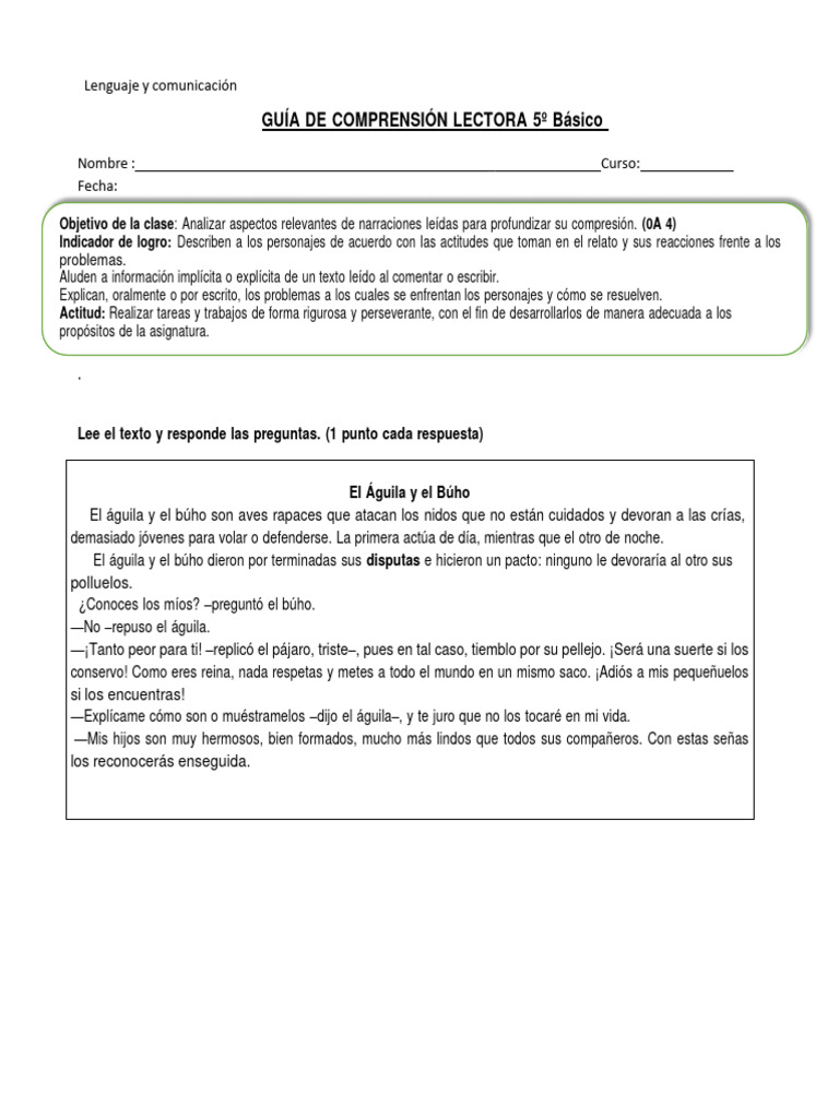 Fábula: El Águila y el Búho | PDF