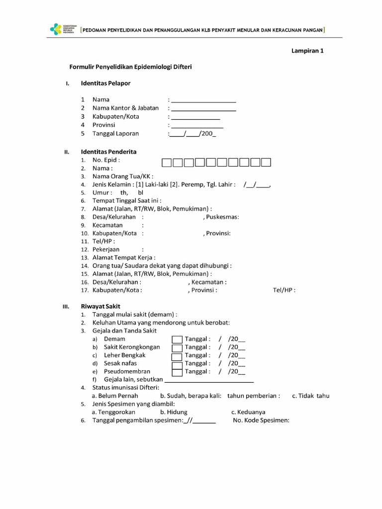 Form PE KLB Difteri | PDF