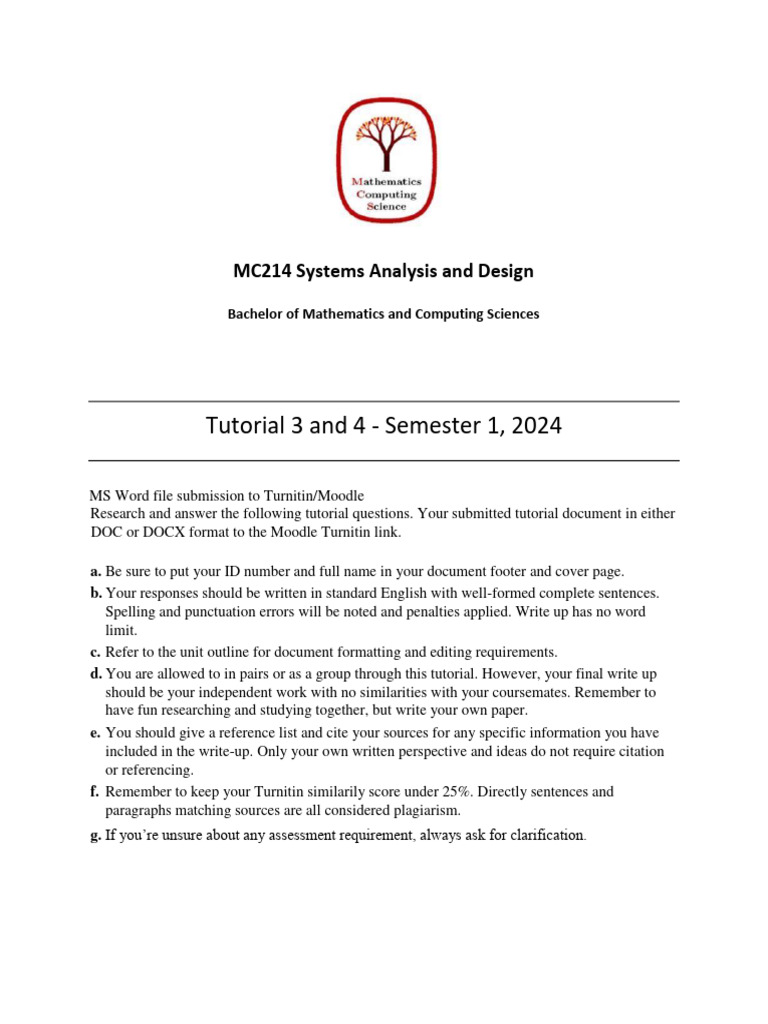 MC214 Tutorial 3 and 4 Solutions | PDF | Use Case | Turnitin