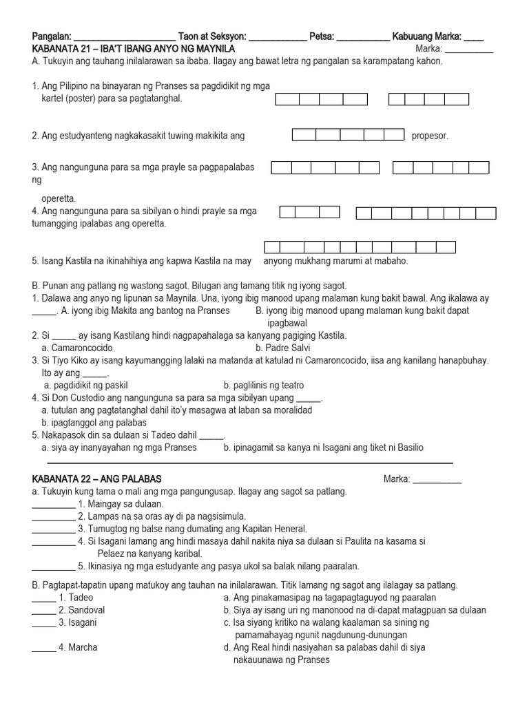 El-Filibusterismo Module Kabanata 21-39 | PDF