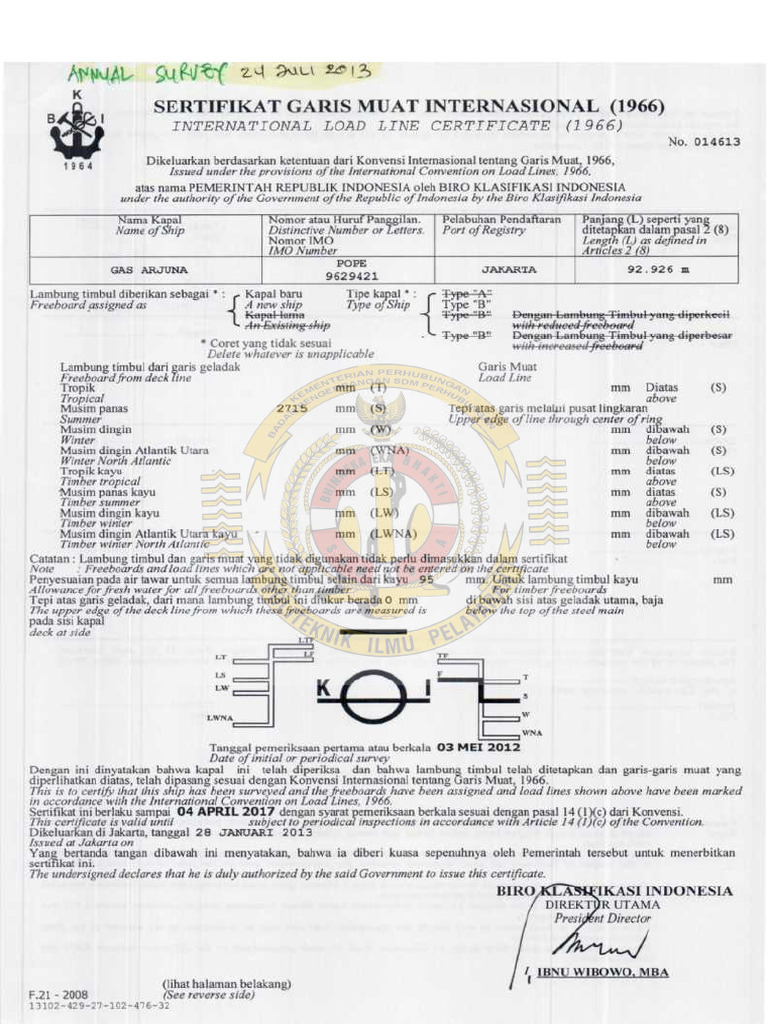 23.certificate Load Line (Garis Muat) 04.04.2017 | PDF