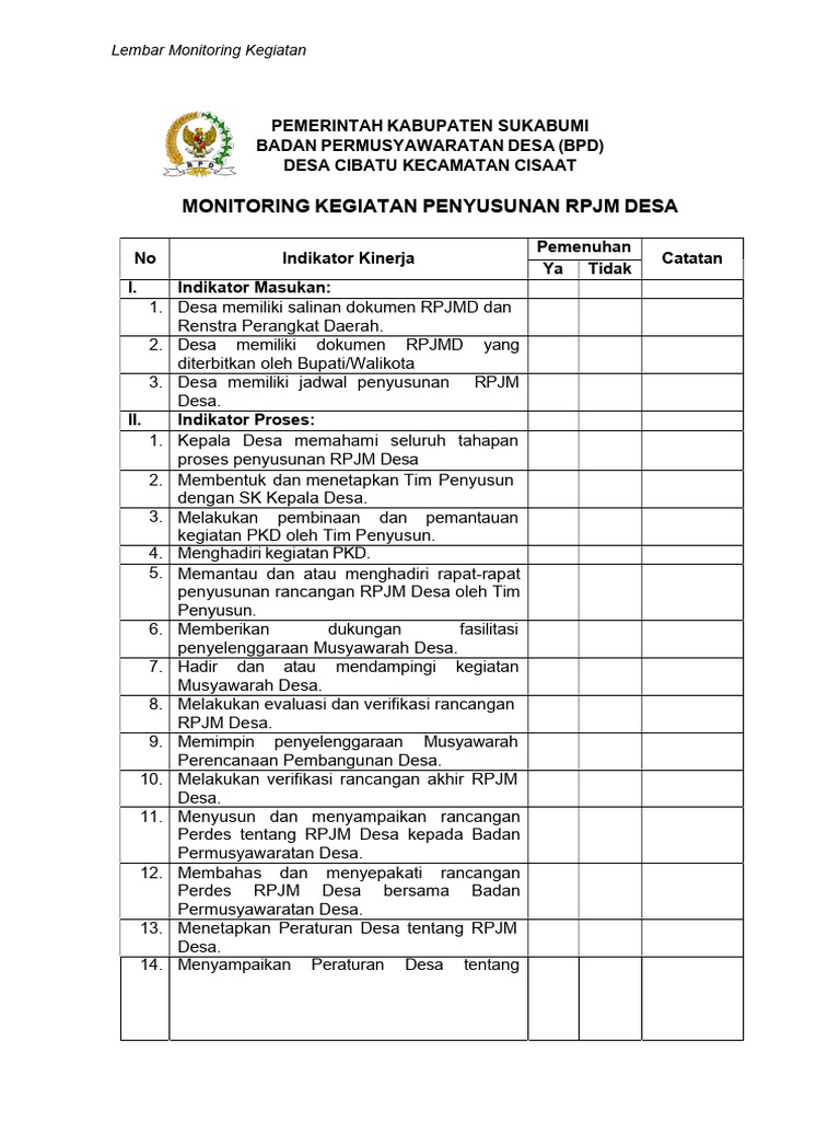 Monitoring Kegiatan RPJM Desa Cibatu | PDF | Griya & Taman