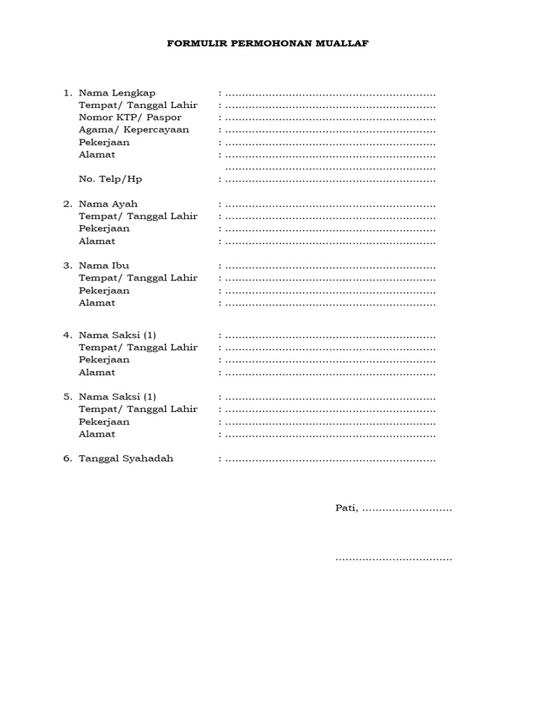 Formulir Permohonan Muallaf | PDF