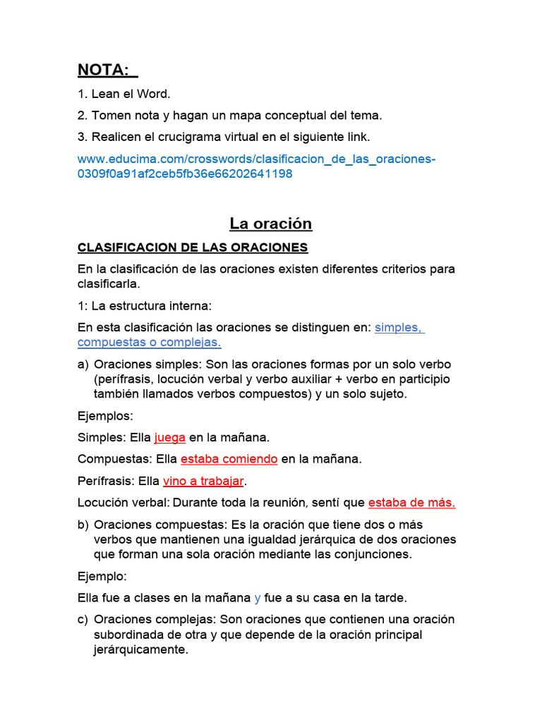Clasificación de las Oraciones en Español | PDF | Oración (Lingüística ...