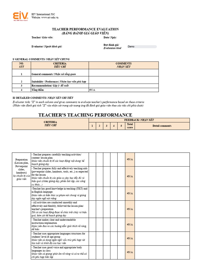Teacher's Evaluation Form | PDF