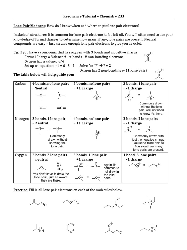 Resonance Tutorial | PDF | Chemical Bond | Covalent Bond