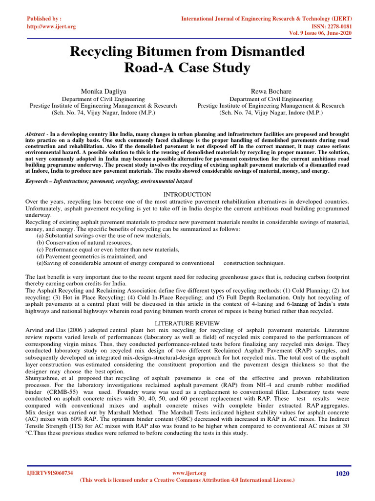 Recycling Bitumen From Dismantled Road-A Case Stud | PDF | Concrete ...
