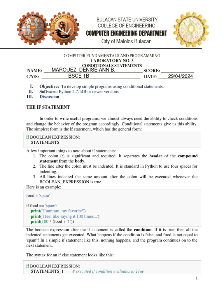 Laboratory No. 3 | PDF | Boolean Data Type | Computer Science