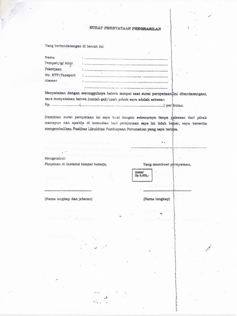 SRT Pernyataan Penghasilan KTR | PDF