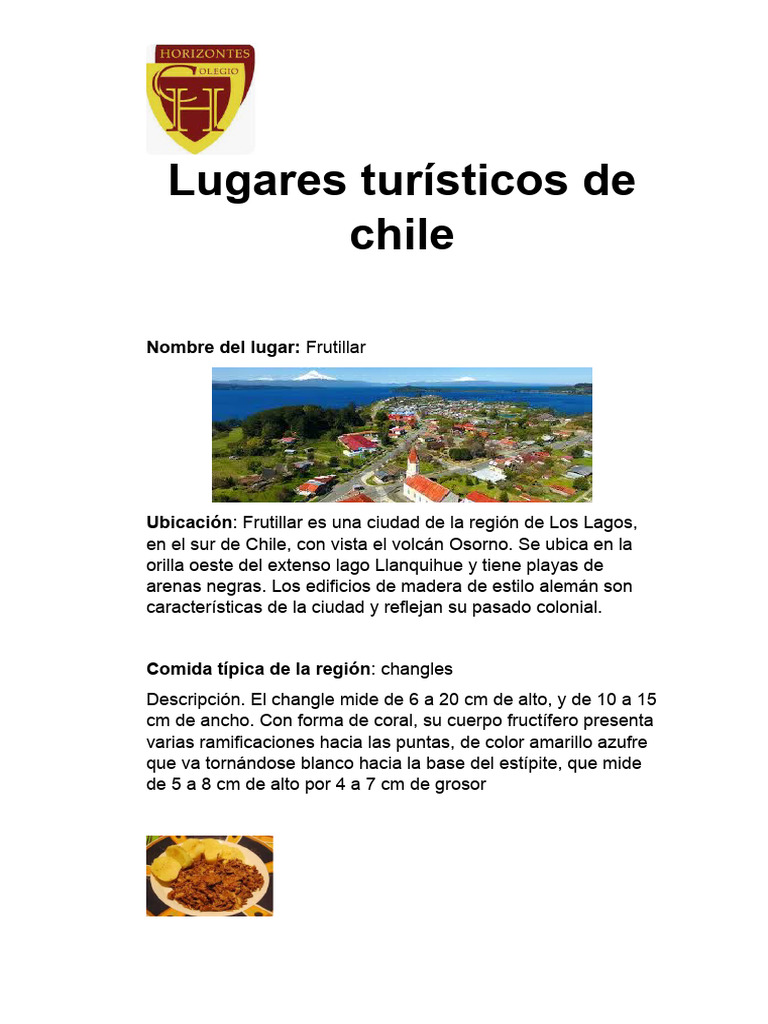 Lugares Turísticode Chile, 6º B, JOAQUIN AZOCAR Y MAXI NUÑEZ | PDF