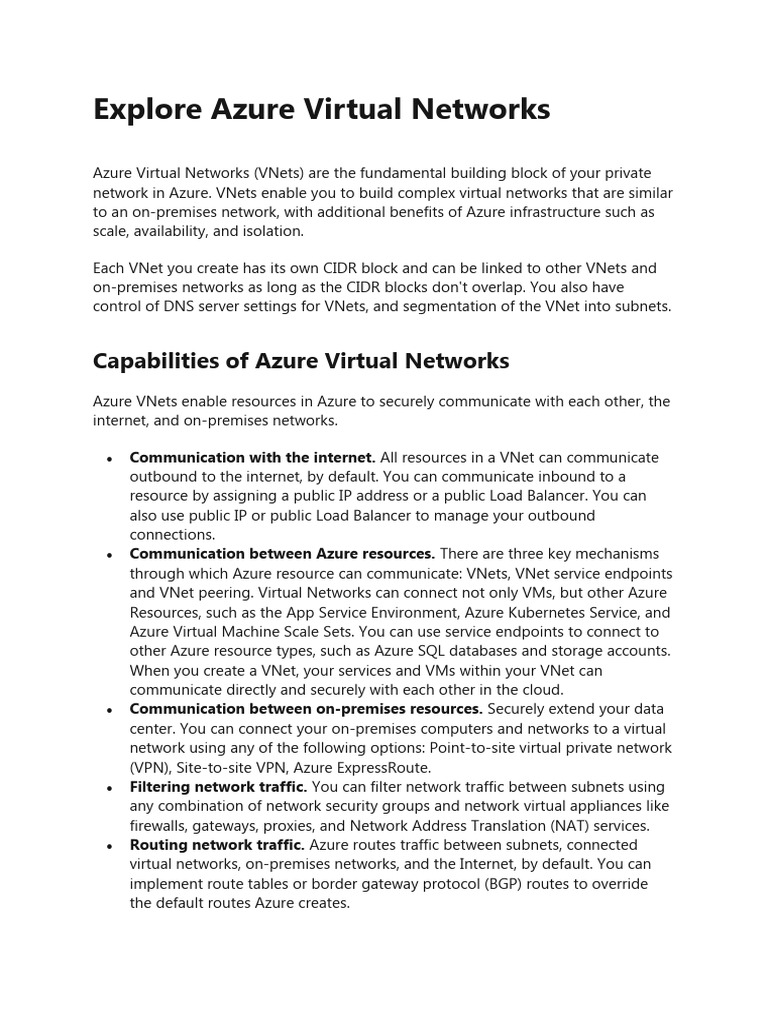 01 Explore Azure Virtual Networks | PDF | Ip Address | Computer Network
