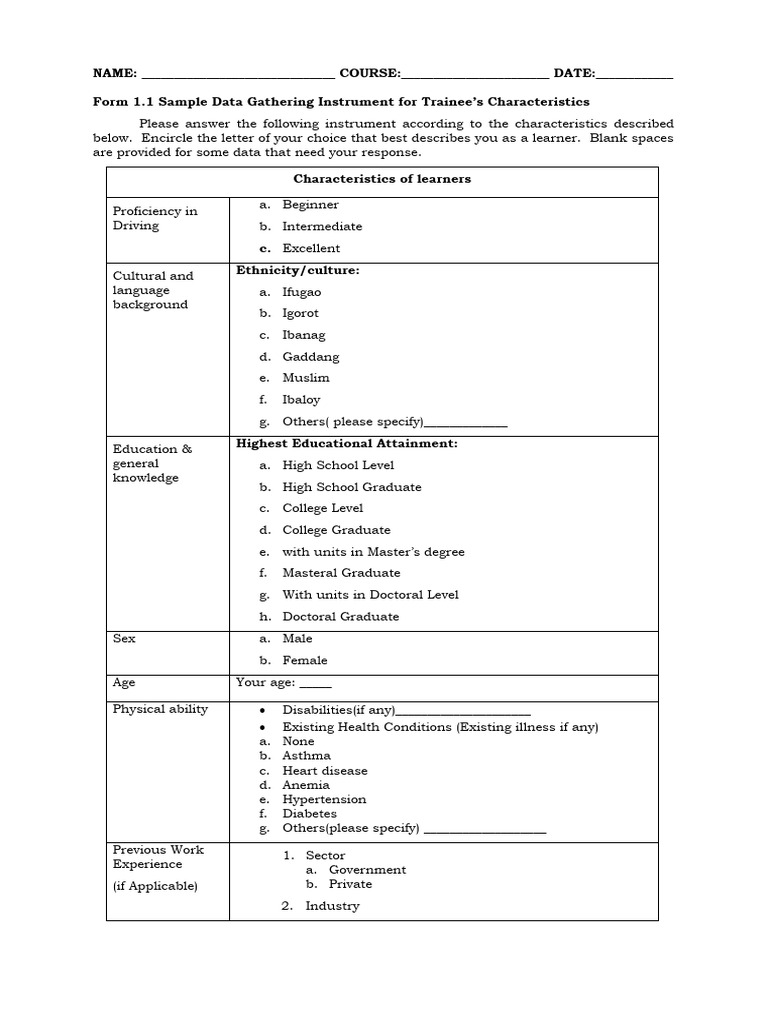 Trainee Characteristics Data Collection Form | PDF | Learning | Cognition