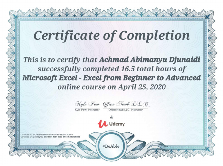 Udemy Certification Excel | PDF