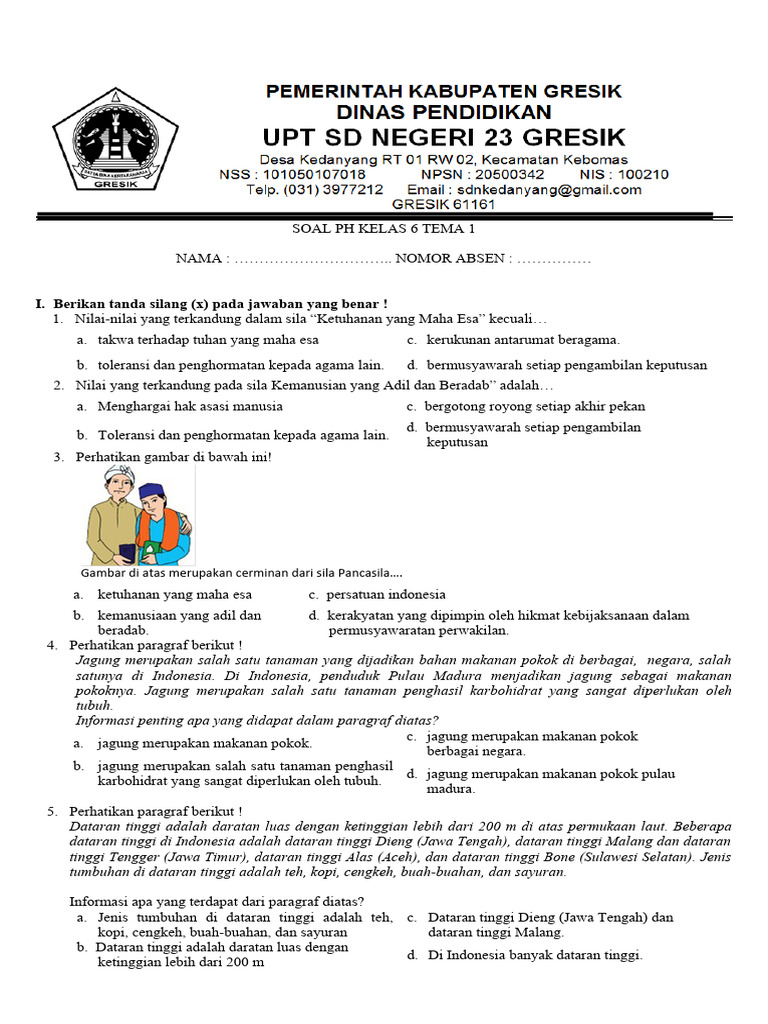 Soal PAS Kelas 6 Tema 1 | PDF | Perjalanan | Kajian Bahasa Asing