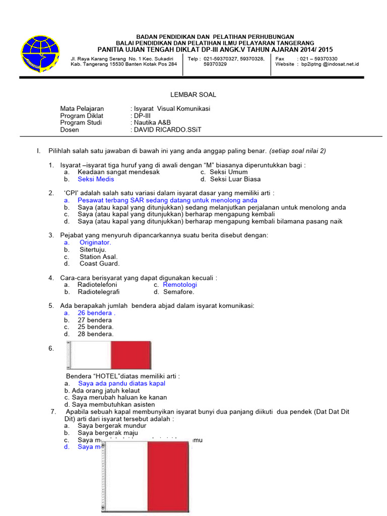 Soal Ujian Akhir Isyarat Visual DP-IV | PDF | Perjalanan