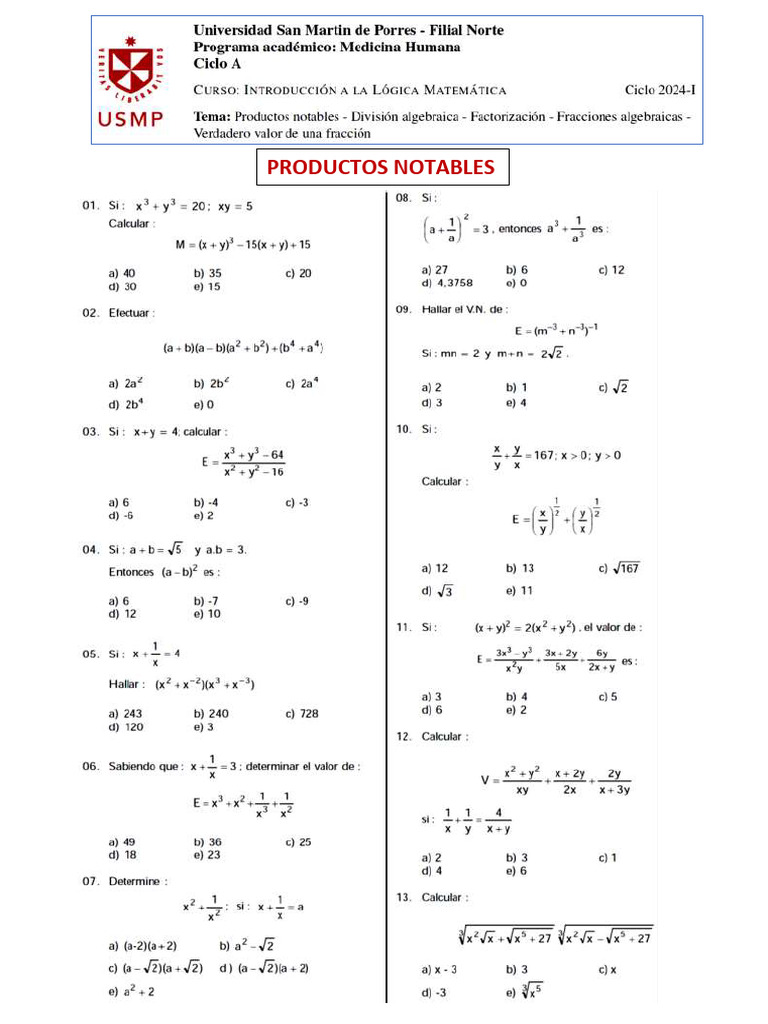 Guía de Ejercicios - Semana 9 | PDF | Matemáticas | Álgebra Guía de Ejercicios - Semana 9 | PDF | Matemáticas | Álgebra