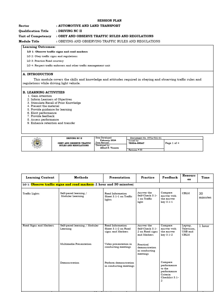Form 1.6 Session Plan | PDF | Learning | Traffic