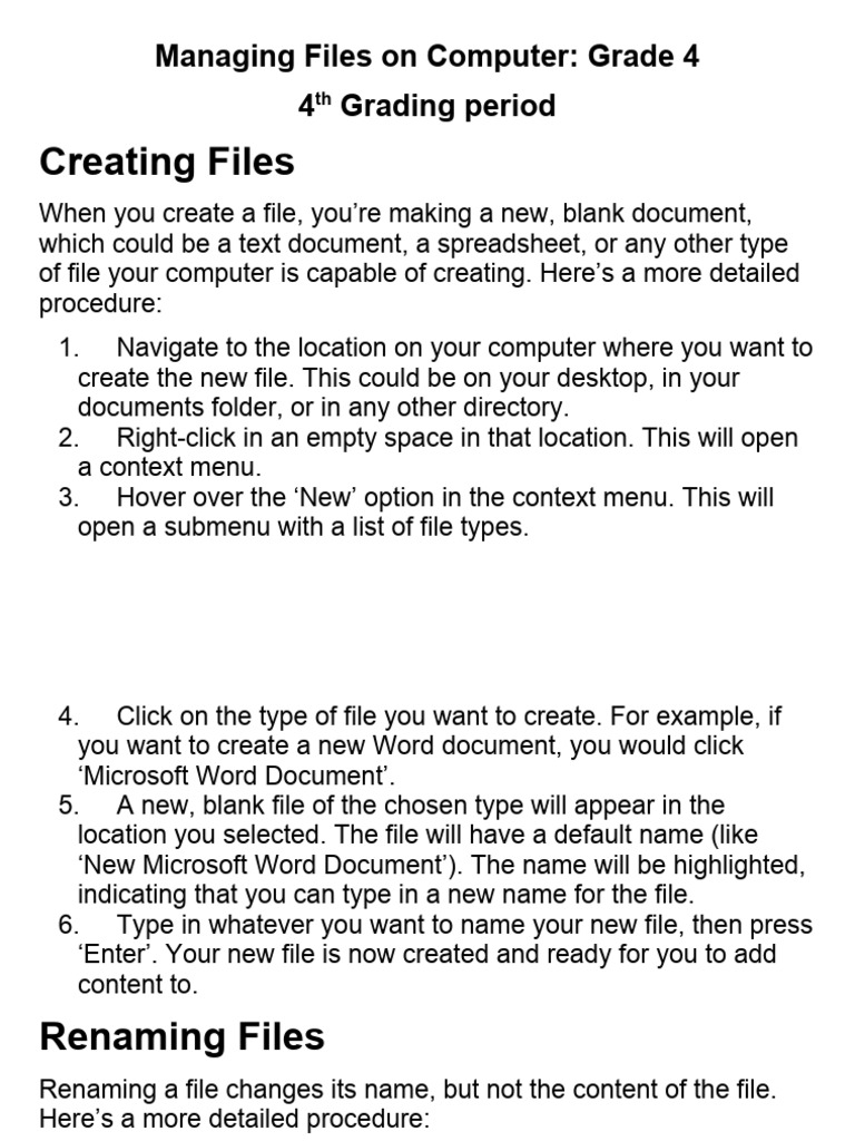 Managing Files On Computer Grade 4-4TH GRADING | PDF | Computer File ...