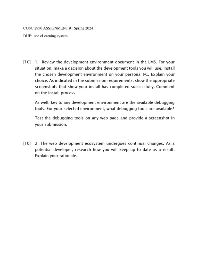 COSC 2956 Spring 2024 Assignment Guide | PDF