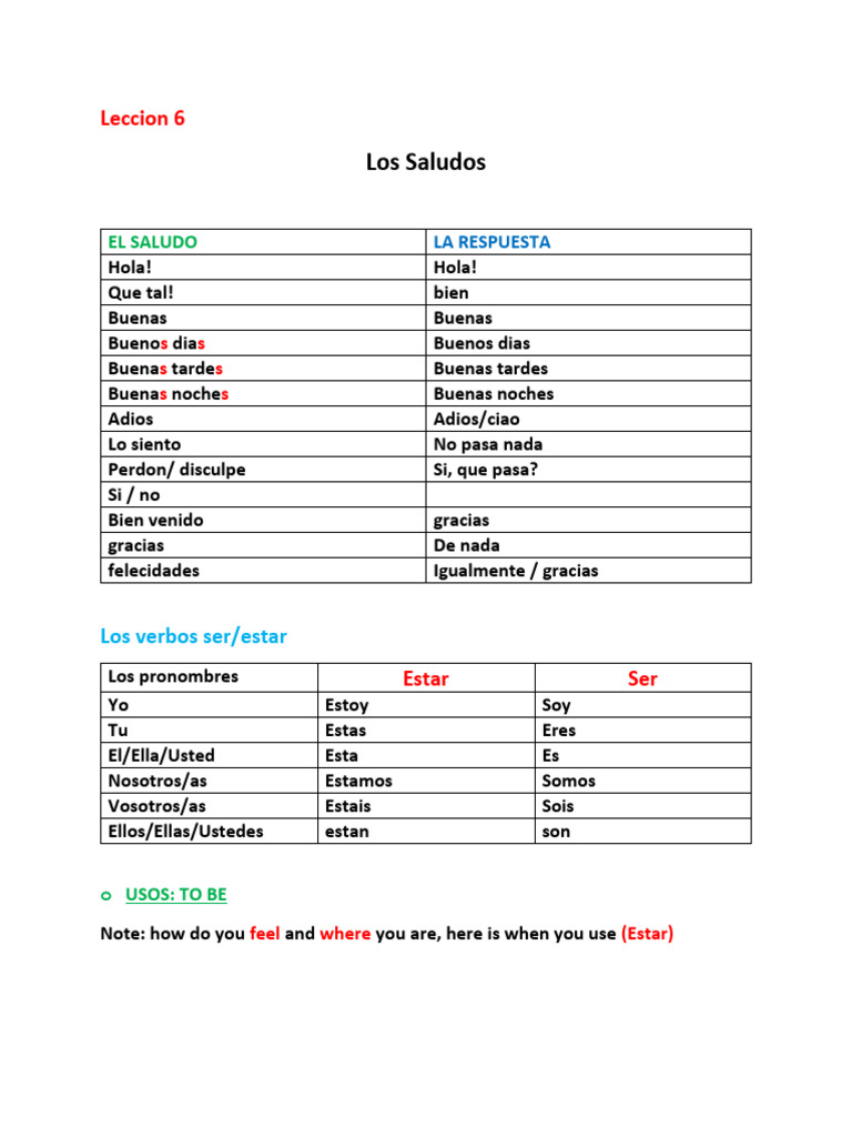 Saludos y Vocabulario en Español | PDF