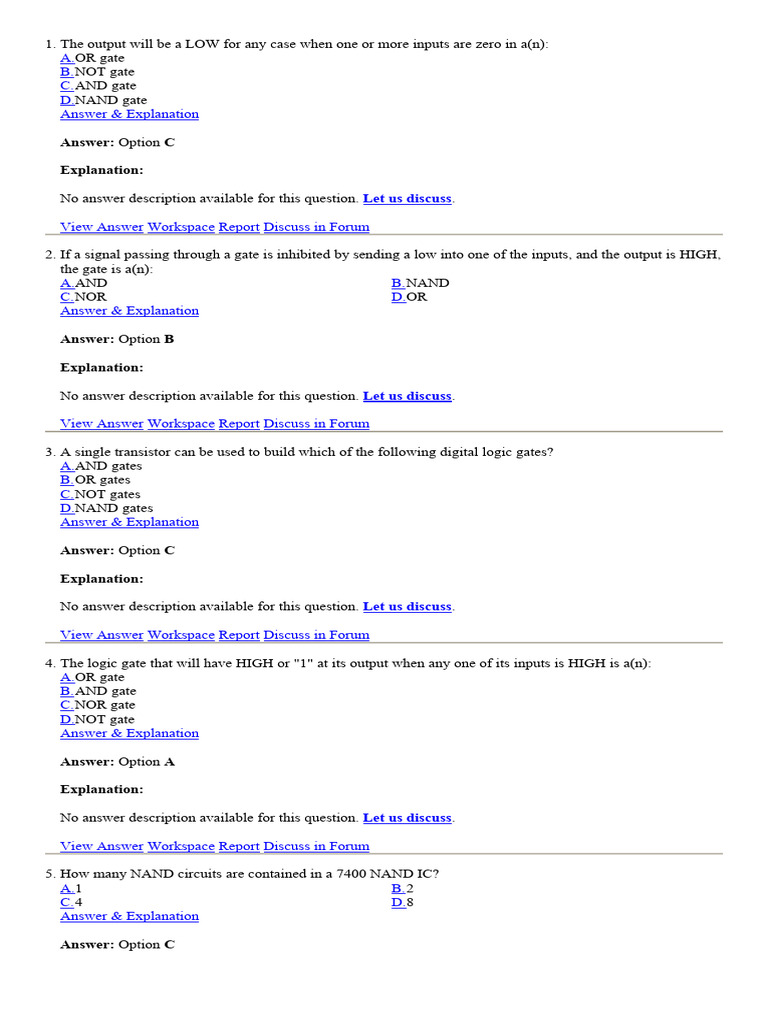 Logic Gates MC | PDF | Logic Gate | Electrical Circuits
