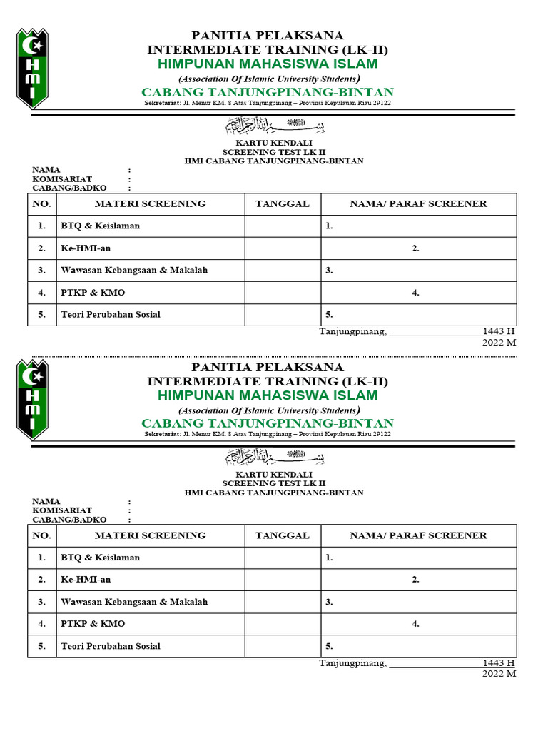 Kartu Pengendali Screening | PDF