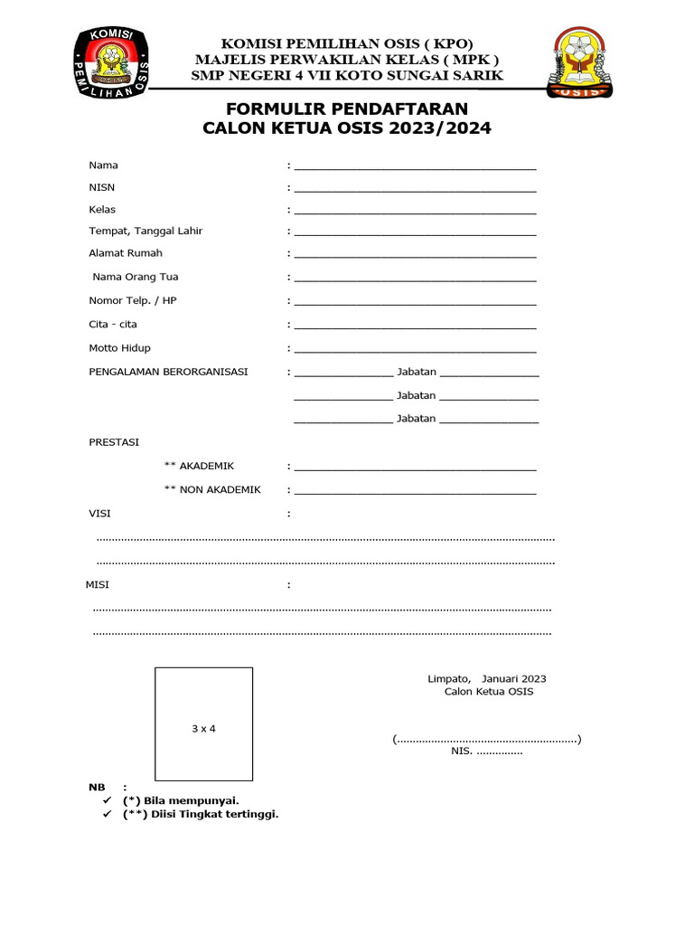 261304116-Contoh-Formulir-Pendaftaran-Ketua-Osis | PDF