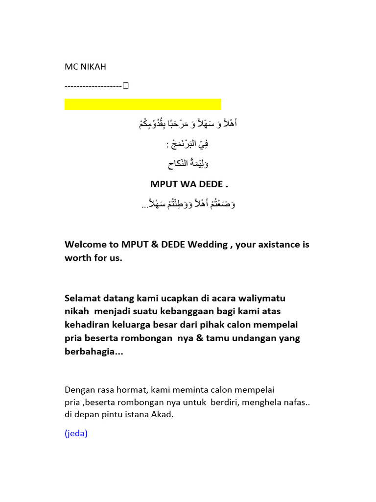 MC NIKAH. Mput & Dededocx | PDF