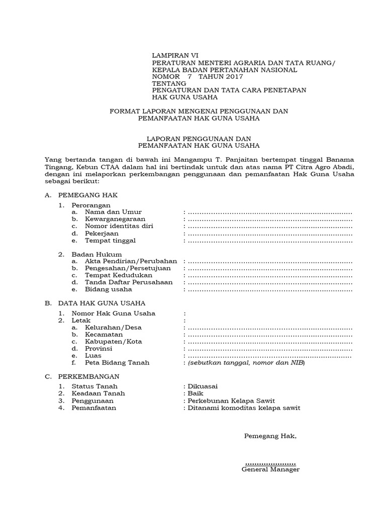 Form Laporan Pemanfaatan HGU | PDF