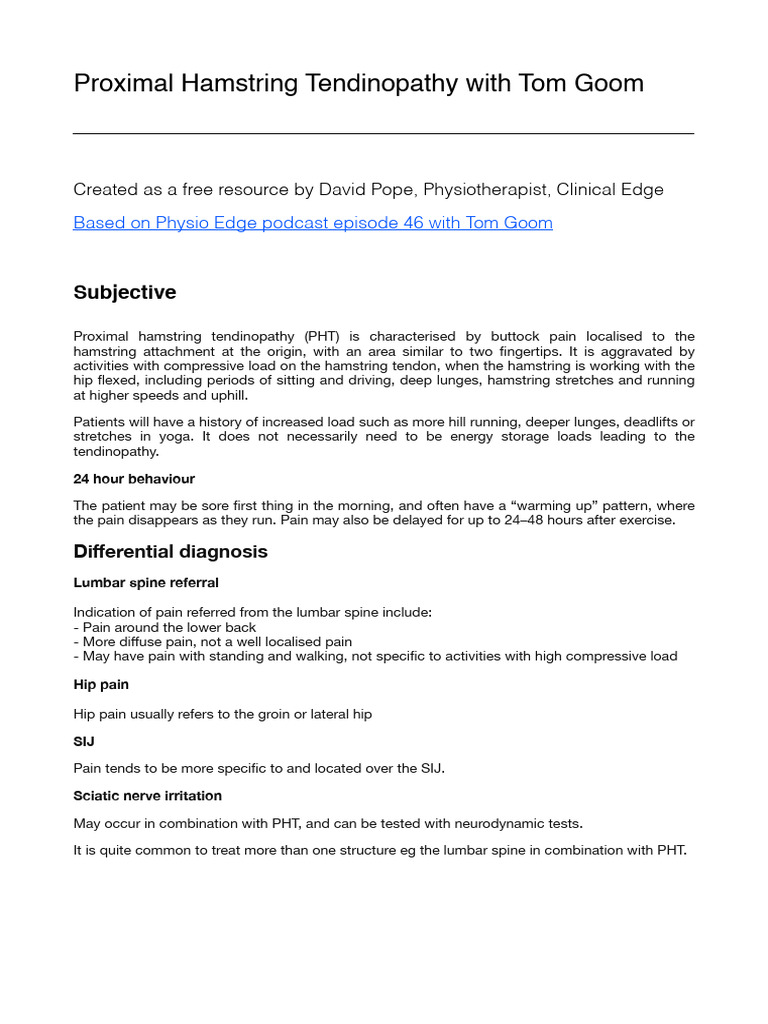 PE046+Proximal+hamstring+tendinopathy+with+Tom+Goom+handout | PDF ...