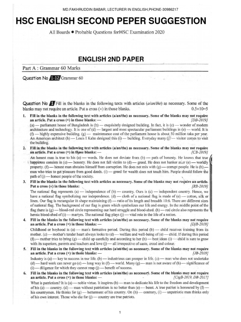 HSC Eng 2nd Suggestion | PDF