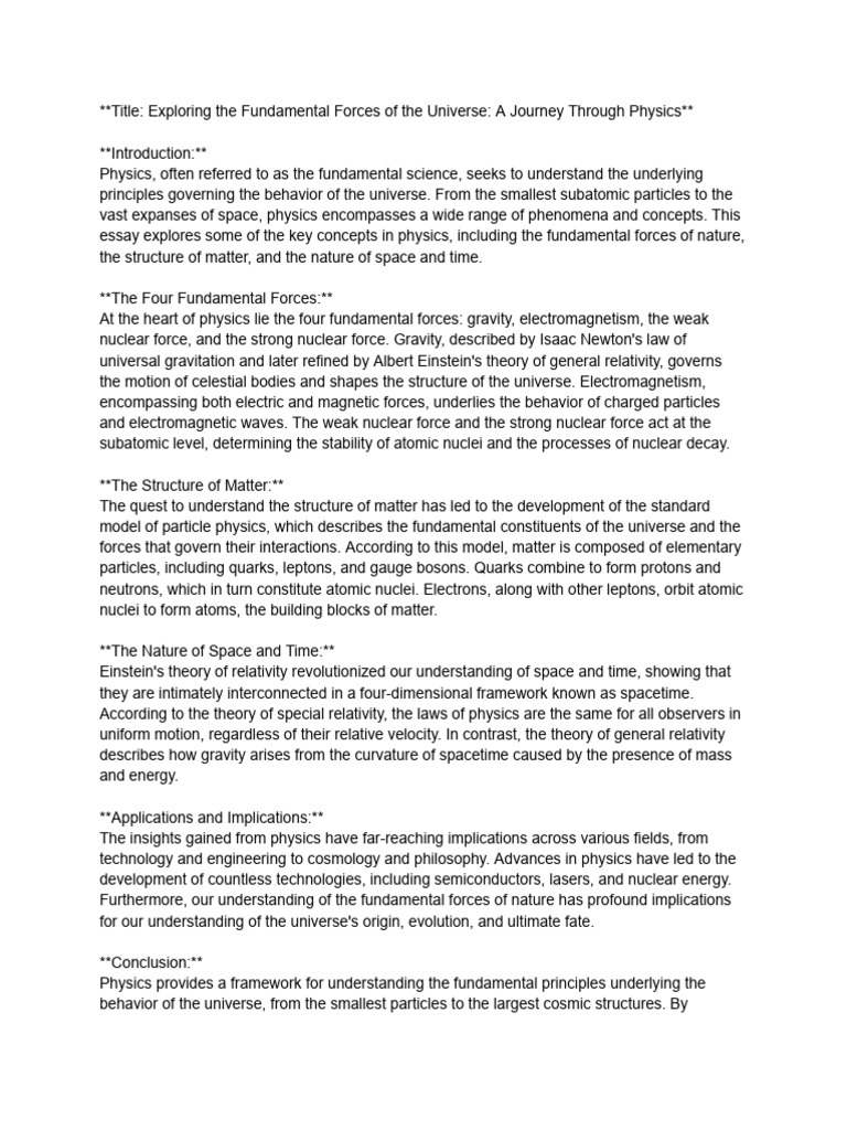Title - Exploring The Fundamental Forces of The Universe - A Journey ...