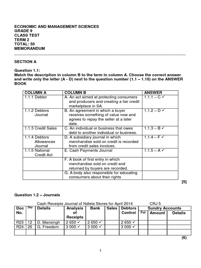 Grade 9 Ems Class Test Term 2 Test Corrections | Download Free PDF ...