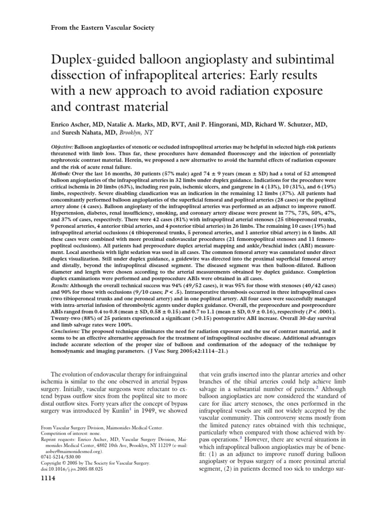 Duplex Guided Balloon Angioplasty and Subintimal d | PDF ...