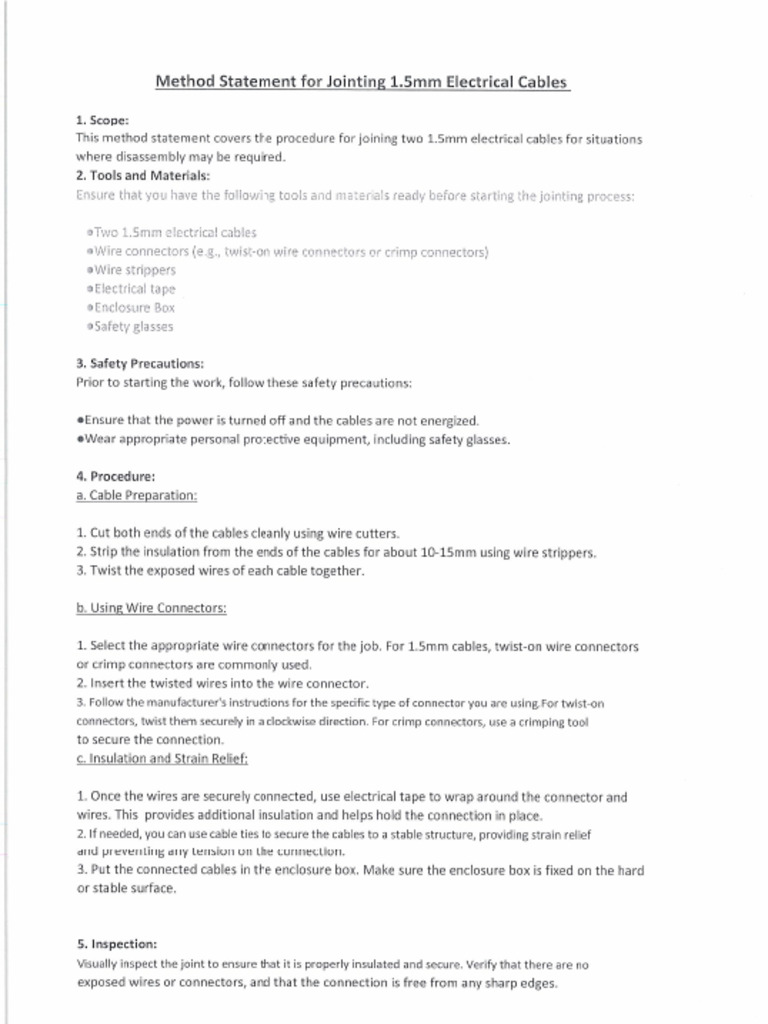 Method of Statement For Cable Jointing | PDF