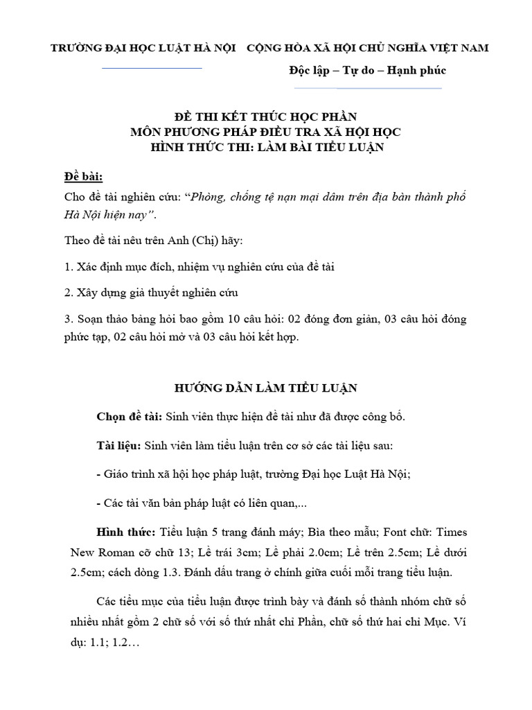 ĐỀ THI KTHP PP ĐT XHH K46 NGANH LUAT | PDF