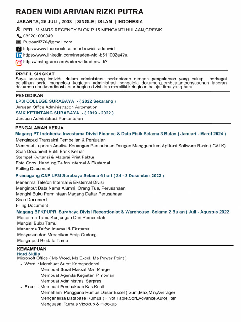 CV Indo Raden PDF | PDF