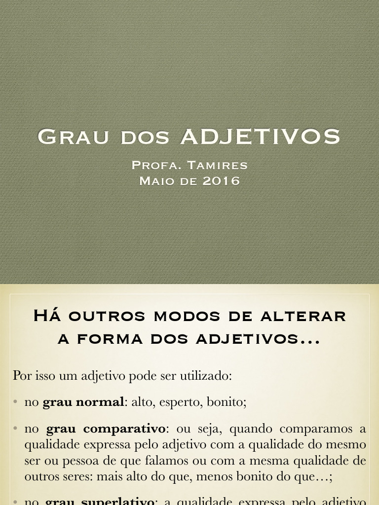 Graus dos Adjetivos: Comparativo e Superlativo | PDF | Adjetivo | Advérbio