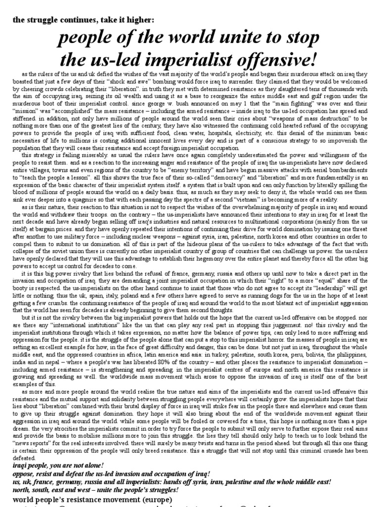 Global Resistance Against US Imperialism | PDF | Imperialism ...