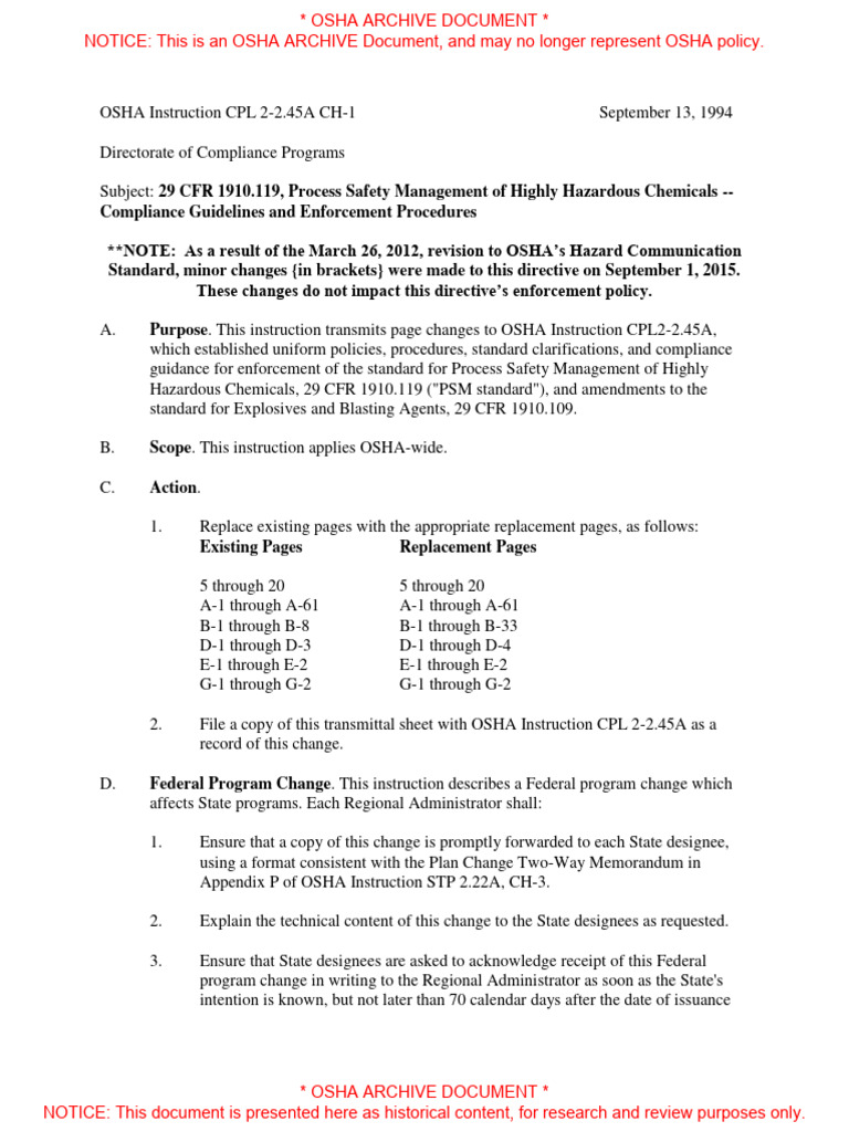 OSHA PSM Compliance Update | PDF | Occupational Safety And Health ...