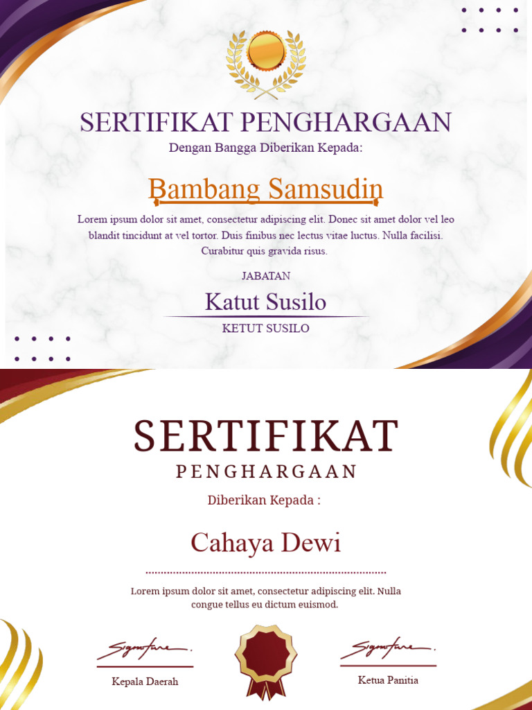 Template Sertifikat Pelatihan | PDF