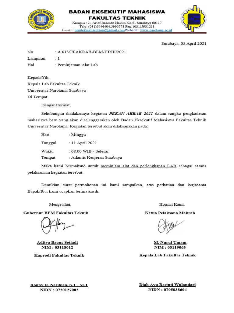 Peminjaman Alat Lab untuk Pekan Akrab | PDF