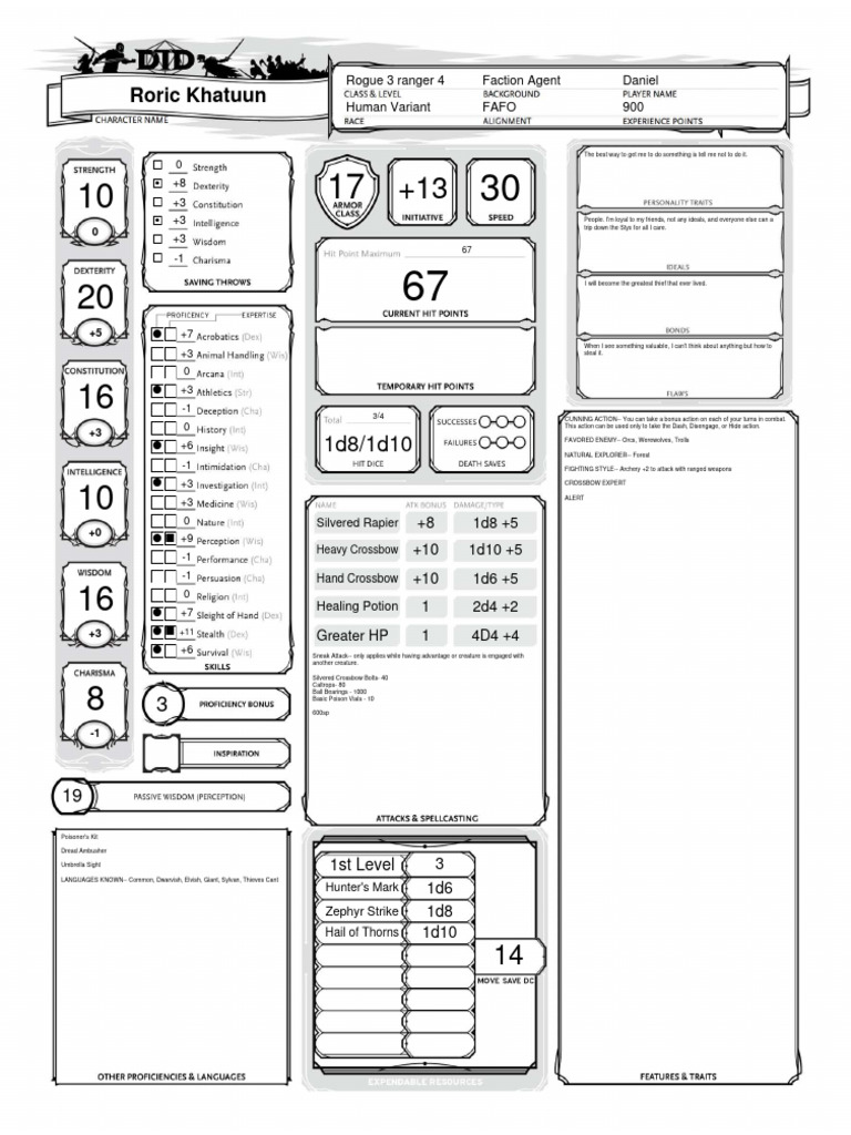 Roric Khatuun: Rogue Ranger Profile | PDF | Grappling