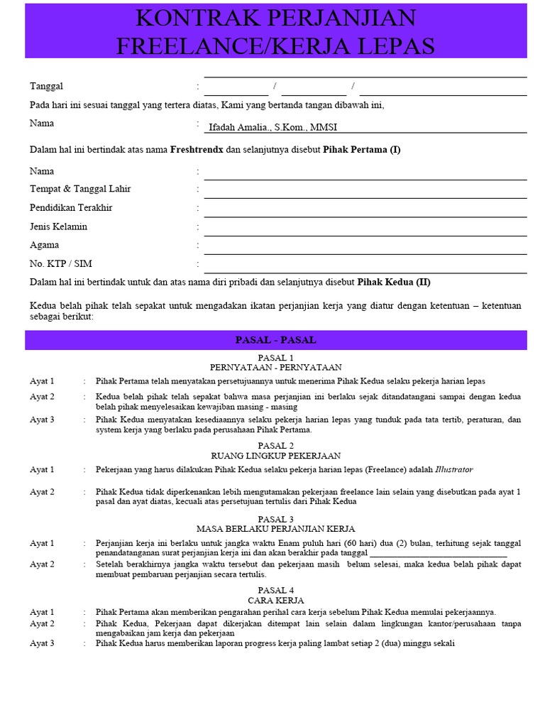 Surat Kontrak Freelance | PDF